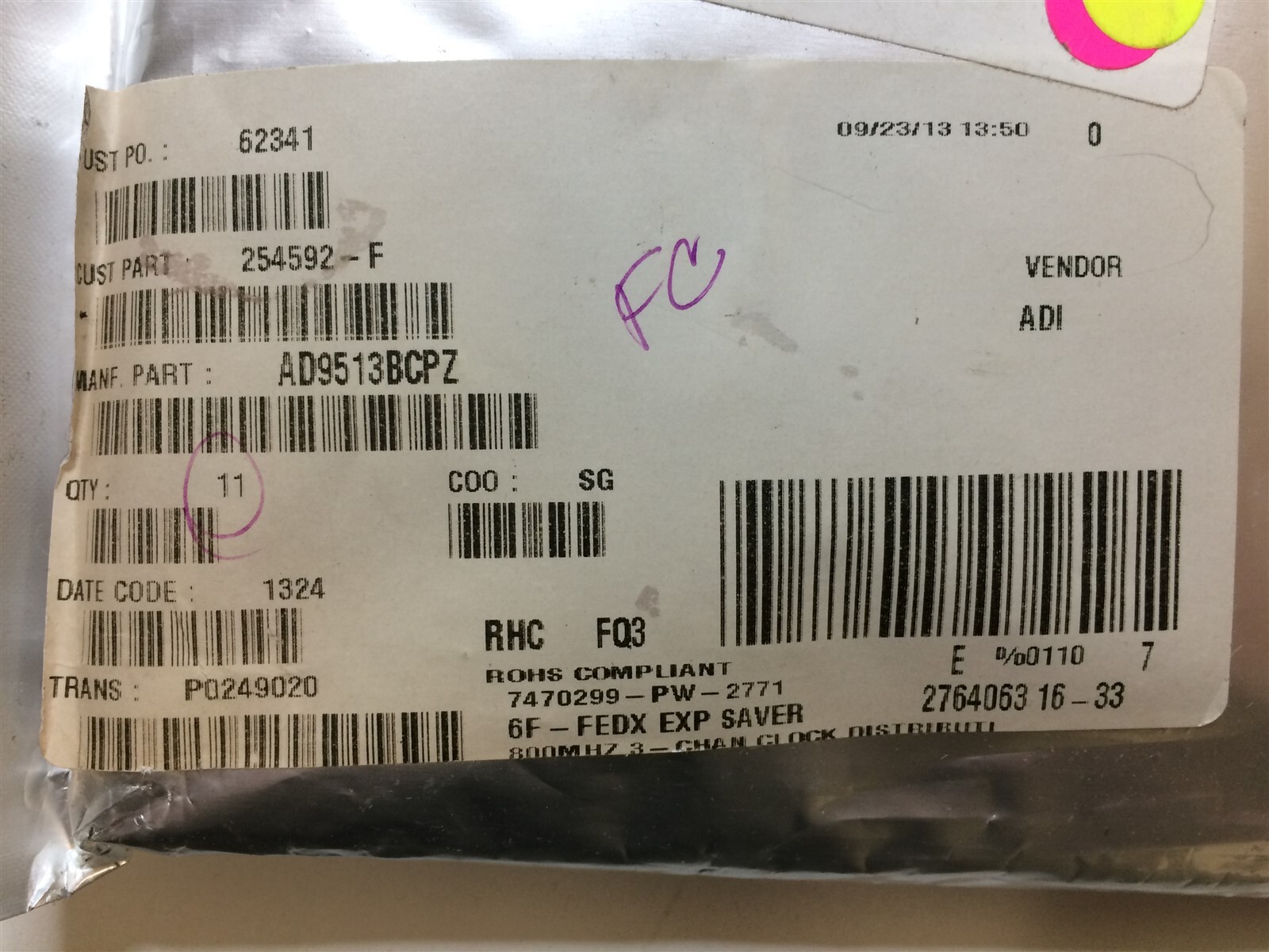 AD9513BCPZ AD AD9513BCP IC CLK BUFFER 1:3 800MHZ 32LFCSP ROHS 1 UNIT | eBay