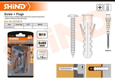 6 Set Screw & Plugs M10 6 x 60mm Wall Fixing Expansion Anchors Hardware ...