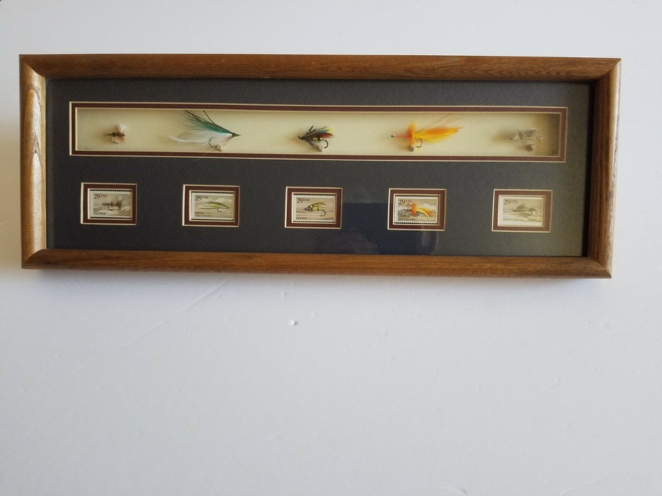 FISHING LURES SHADOW BOX WITH CORRESPONDING US STAMPS UNIQUE ...