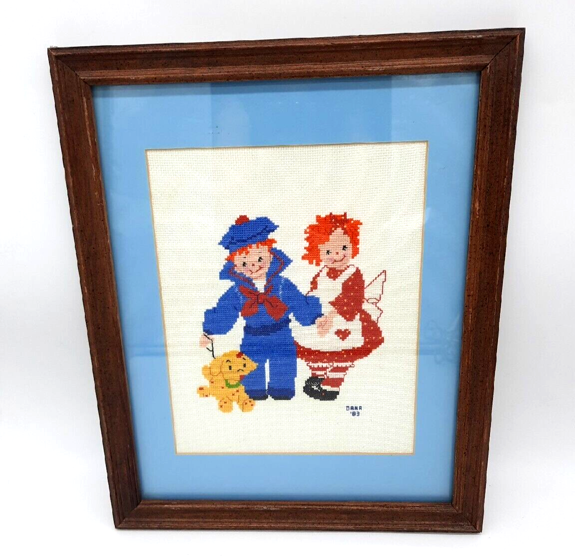 Vtg Raggedy Ann & Andy With Dog Arthur 12X15 Framed 1983 Needlepoint ...
