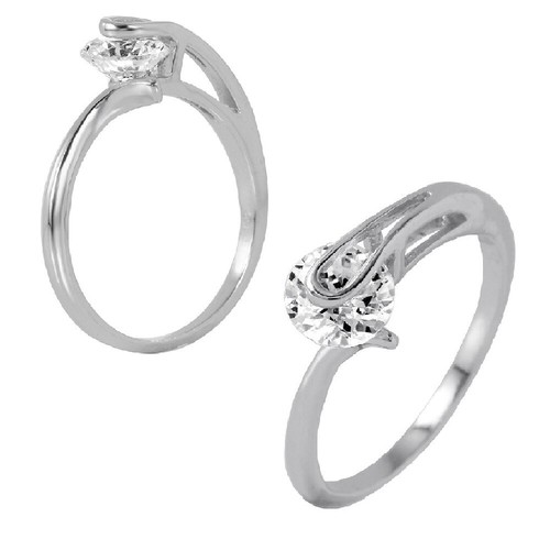Sterling Silver Loop Design Ring w/ 6 mm (1.0 ct) Brilliant Cut CZ ...
