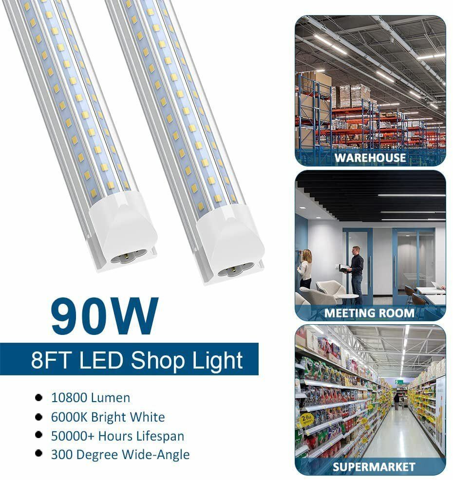 10 Pack T8 8FT LED Shop Light 8 Foot 90W LED Tube Light Fixture US Plug ...