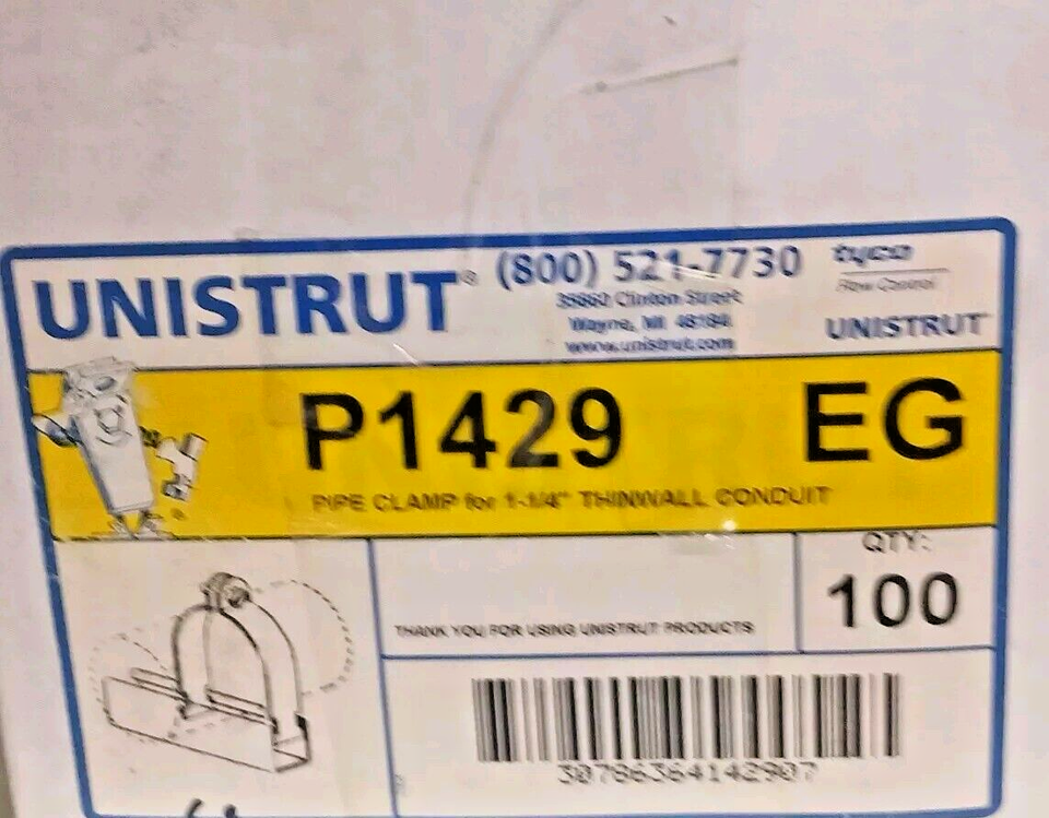 Unistrut P1429-EG 1-1/4" EMT Clamp (Box of 100) Tyco 786364142906| eBay