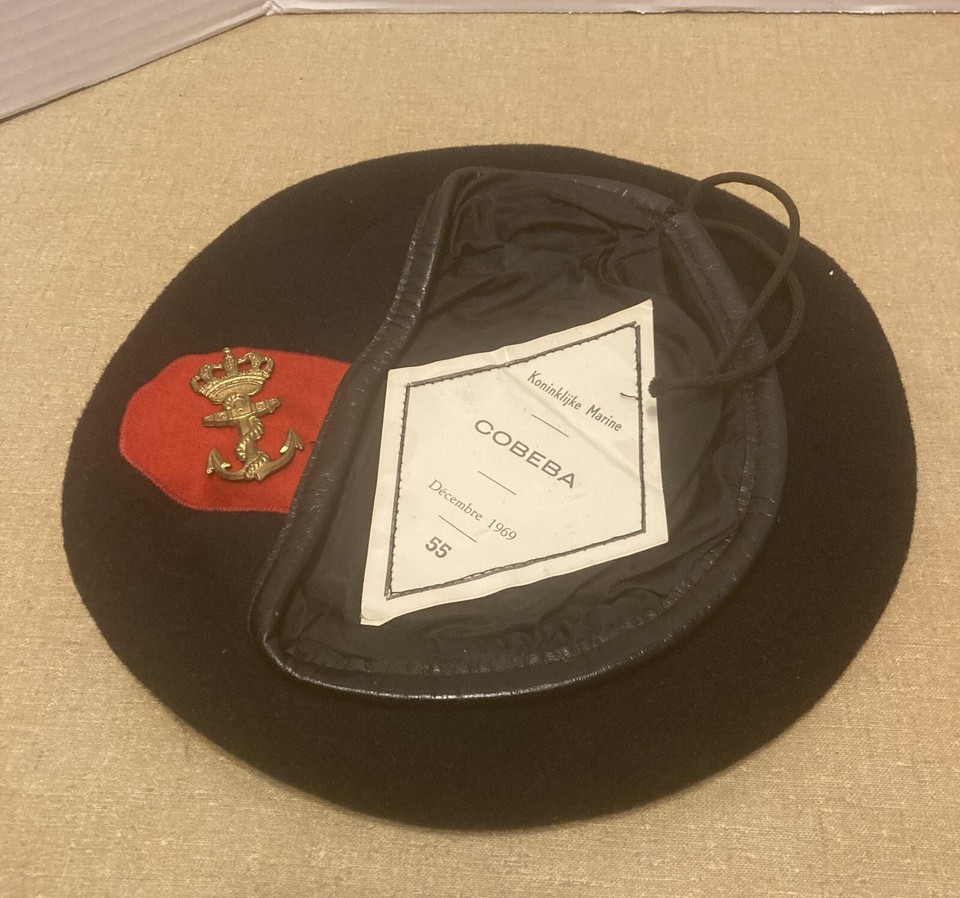 1969 DUTCH MILITARY HAT BERET W/CREST INSIGNIA Koninklijke Marines ...