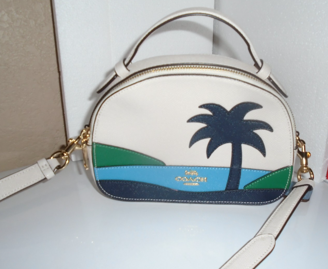 NEW COACH SERENA TROPICAL SUNSET MOTIF PALM TREE OCEAN SATCHEL BAG ...
