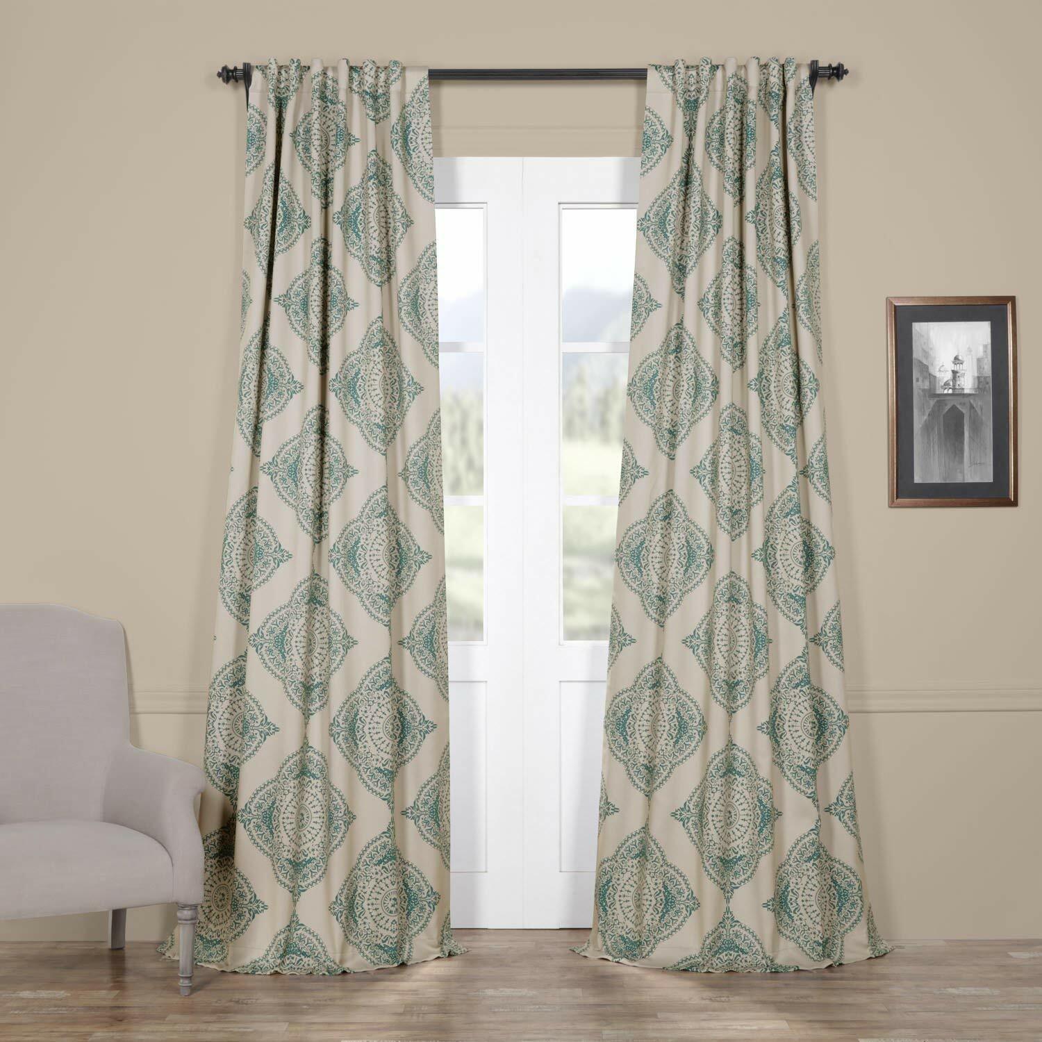 Set 2 Teal Ecru Medallion Curtains Panels Drapes 84 96 108 120 in Tab ...