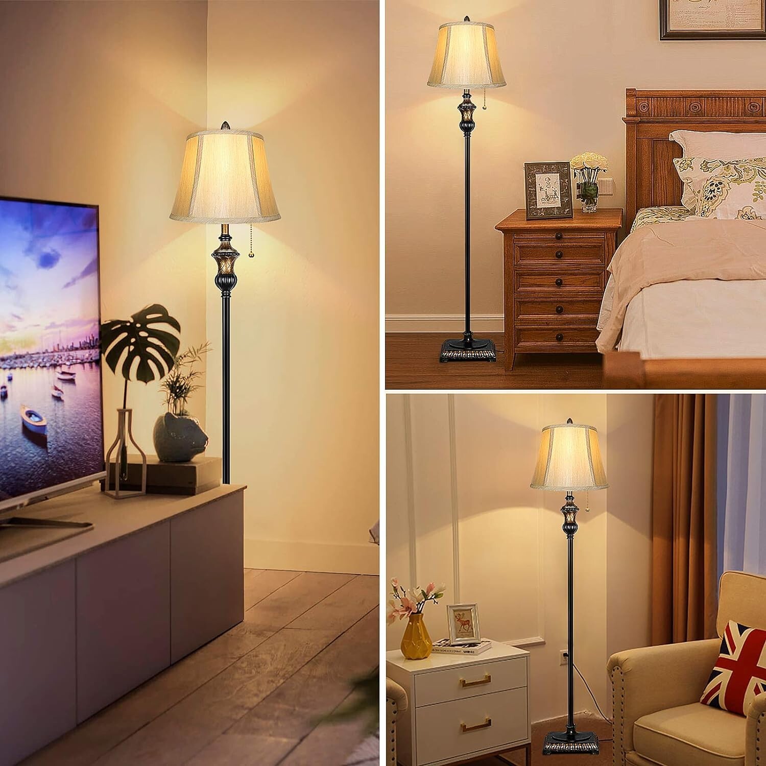 TOBUSA Traditional Floor Lamp, Classic Standing Lamp with Bronze Fabric ...