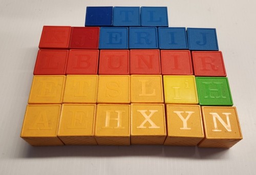 VTG Tupperware Busy Blocks ABC Alphabet Lot of 27 Tupper Toys Clamshell ...