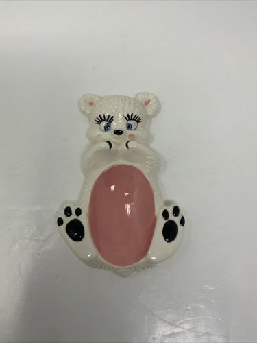 Vintage Pink On White Teddy Bear Spoon Rest Vintage | eBay