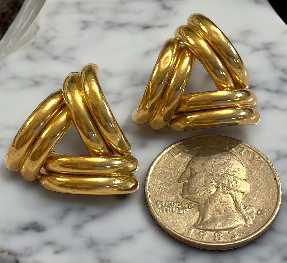 VINTAGE Italian 14K Yellow Gold Large Triangular STATEMENT Earrings ...