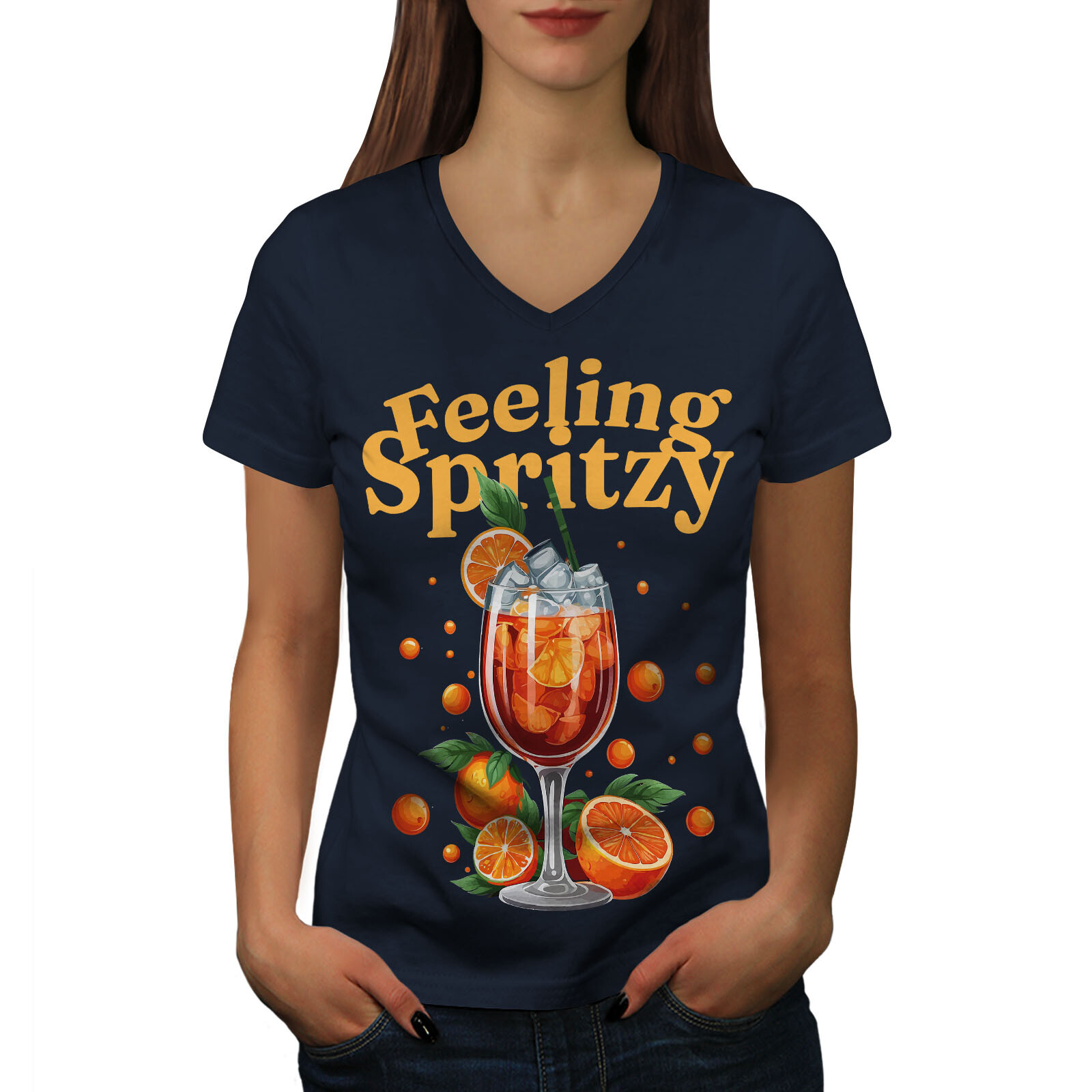 Feeling Spritzy Fresh Orange Cocktail Womens V-Neck T-shirt | eBay