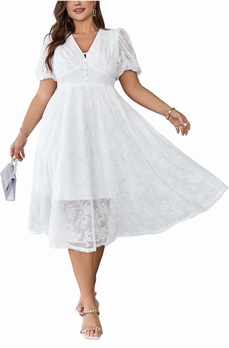 NWT EYWOL Women's 3XL Plus Size Cocktail V- Neck Short Sleeve Lace Midi ...