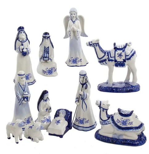 KURT ADLER 1.97"- 6.7" HAND PAINTED PORCELAIN DELFT BLUE 11 PIECE ...