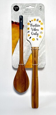 Core Kitchen Everyday 2pc Bamboo Spoon & Pointed Spatula Positive Vibes ...