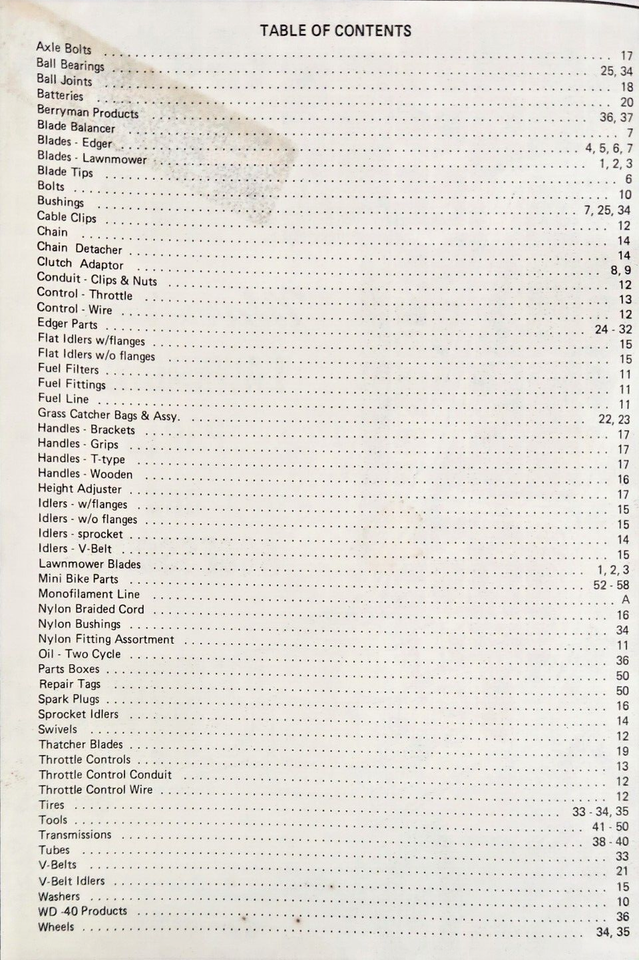 Marr Brothers Lawnmower Parts & Accessories Catalog - C1970's | eBay