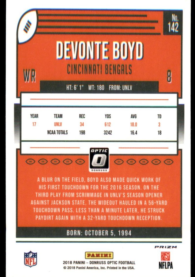 2018 Donruss Optic Bronze #142 Devonte Boyd | eBay