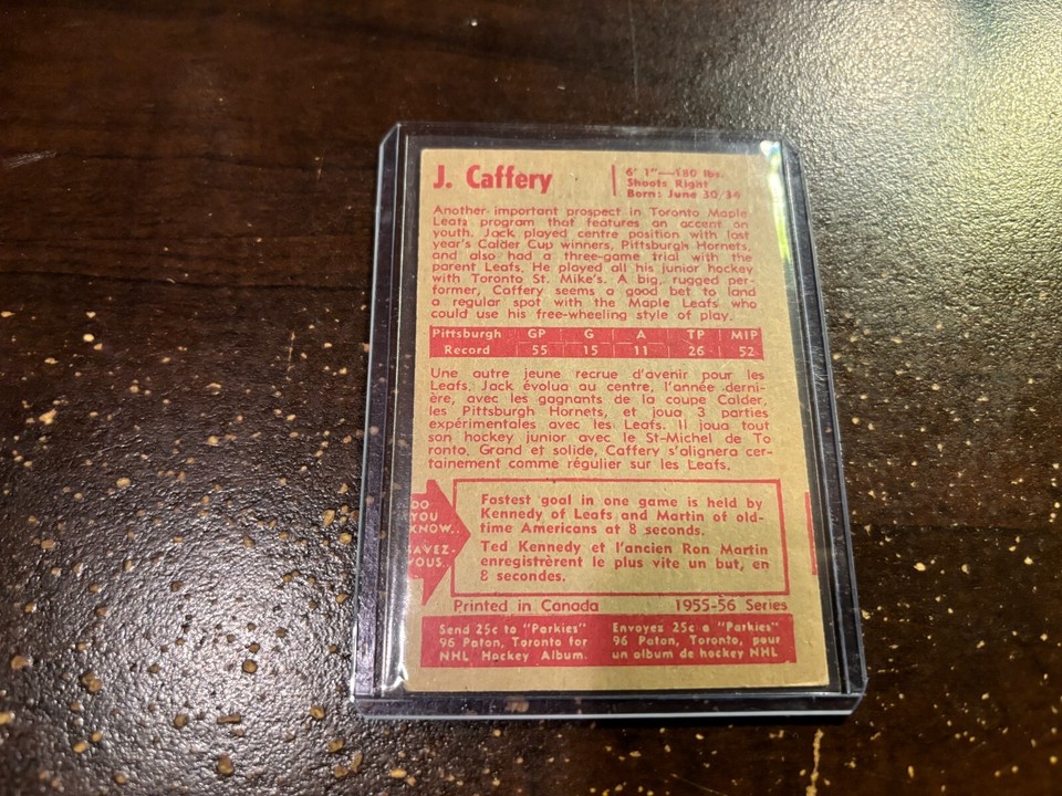 1955-56 Parkhurst JACK CAFFERY #19 Rookie Toronto Maple Leafs Read ...