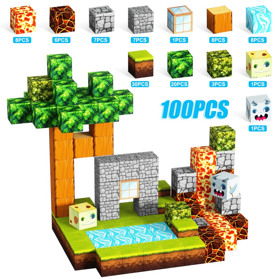 100-600X Magnetic Block Toy Minecraft Christmas Building Puzzle Blocks ...