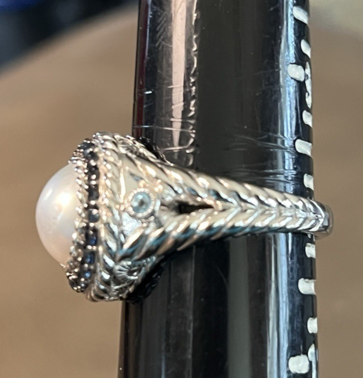 Judith Ripka Sterling Silver Mabe Pearl, Sapphire ring with blue topaz ...