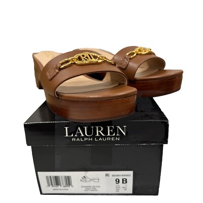 Lauren Ralph Lauren Roxanne Slide Platform Sandals Polo Tan Retro NEW ...