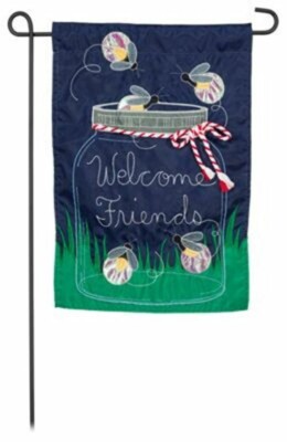*OPEN FLAG* Firefly Welcome 168646BL Evergreen APPLIQUE Garden Flag 12. ...