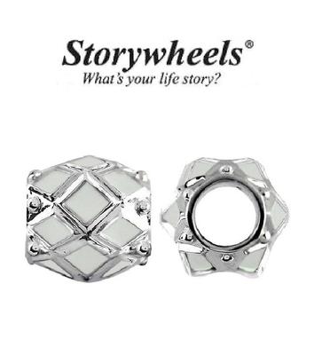 genuine STORYWHEELS 925 silver WHITE ENAMEL BARREL charm bead, wedding ...
