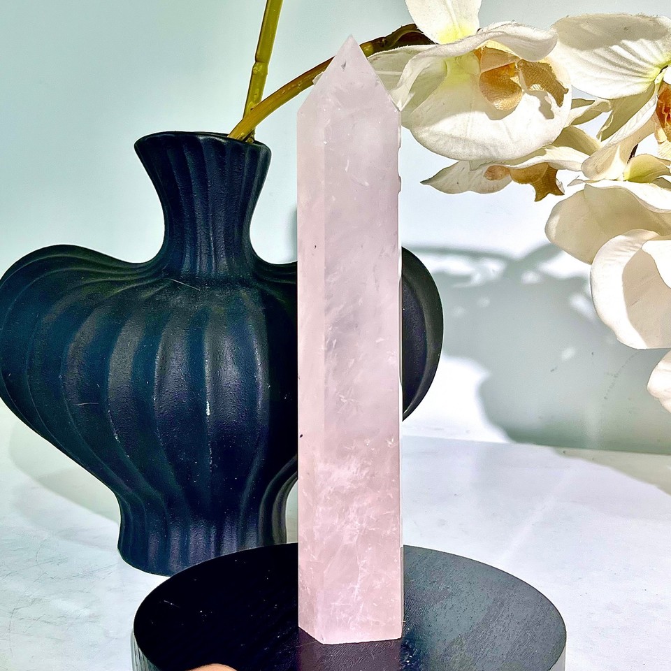 1.08LB Pink Rose Quartz Hand cavend Crystal Pillar Reiki | eBay