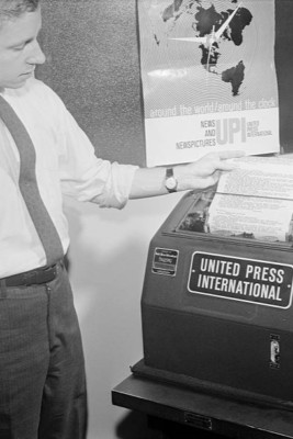 View of the United Press International teletype machine 1961 4x6 Photo | eBay