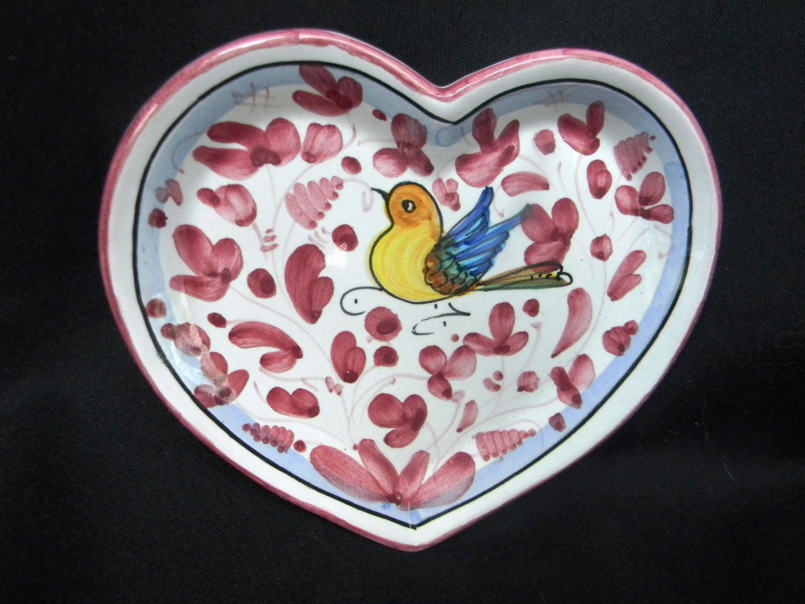 Mario Sambuco Deruta Hand-Painted Art Pottery Heart Dish w Bird ...