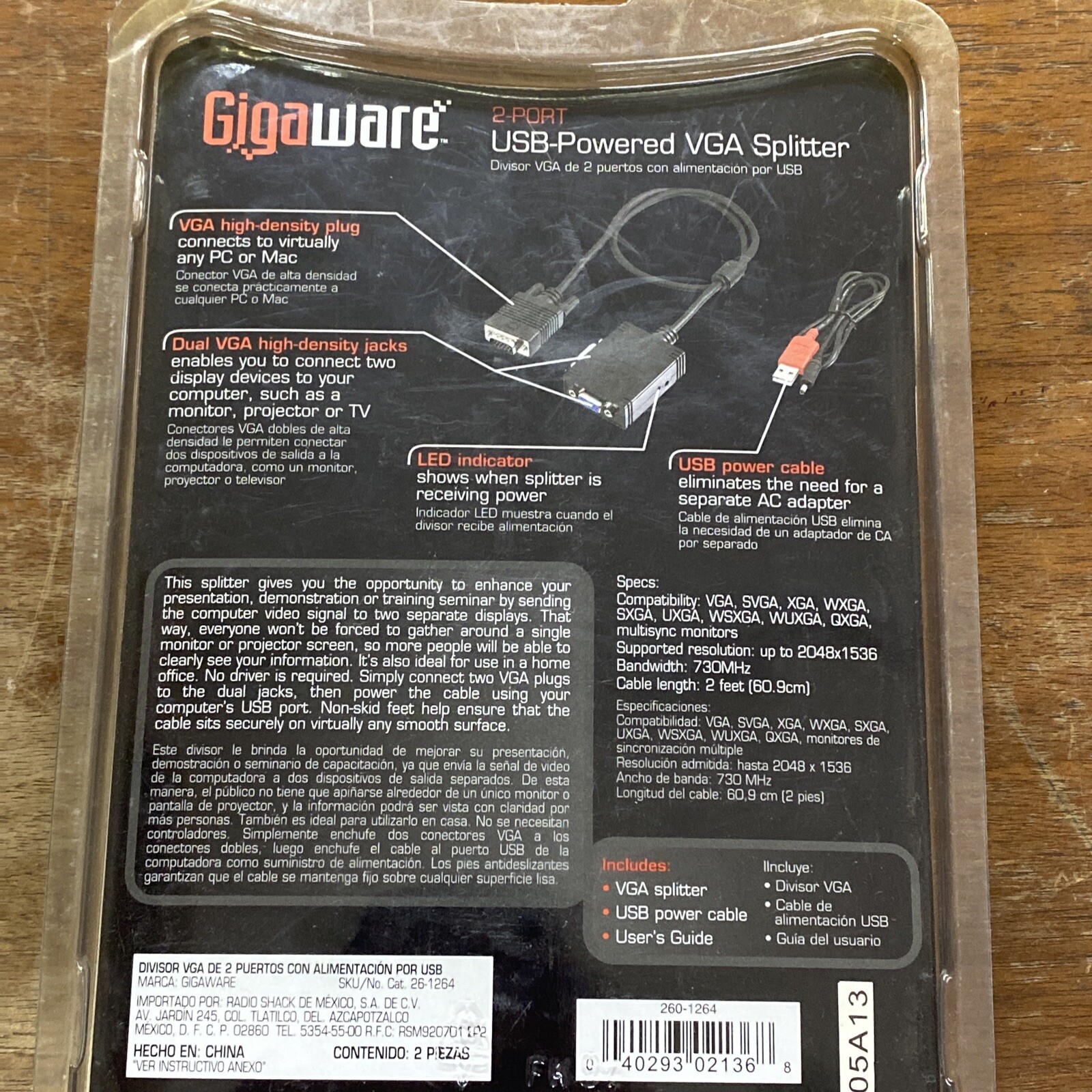 Gigaware 2 Port VGA Splitter Dual Monitor Cable PC or Mac USB Powered ...