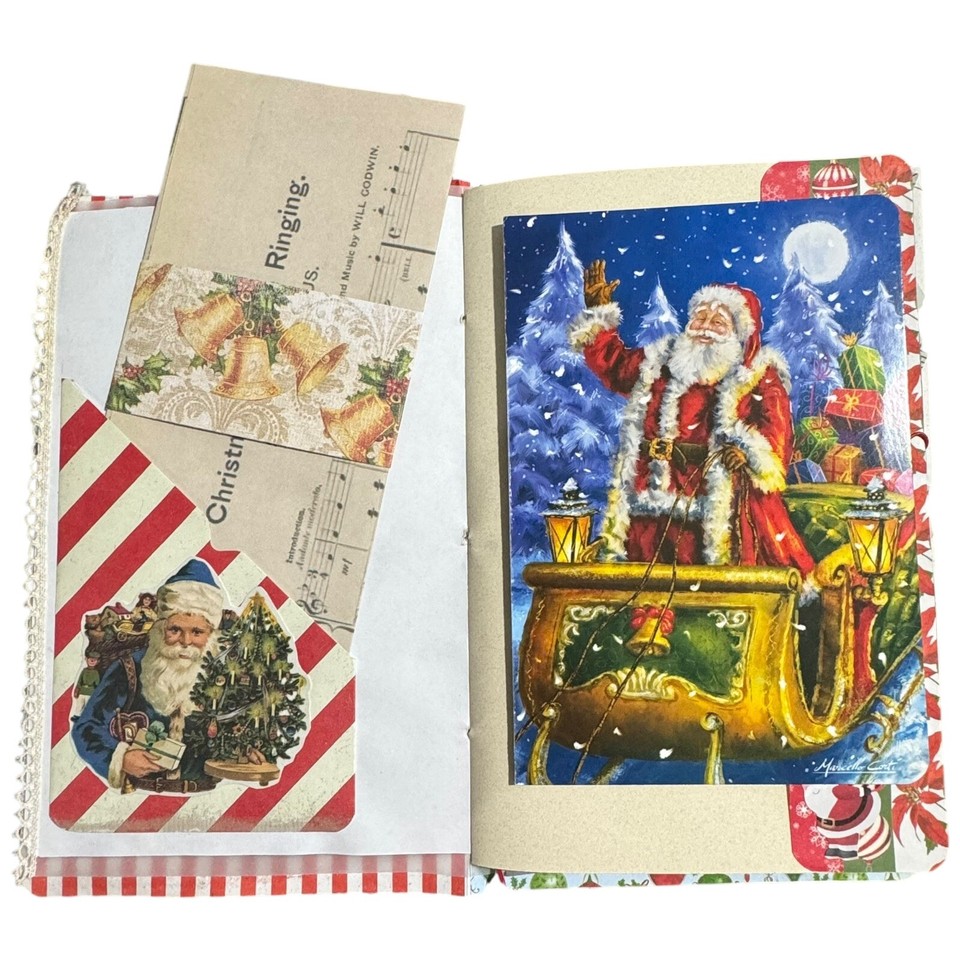 Junk Journal Christmas Santa Memory Diary 40 Pages 9x5” Tags Pocket ...