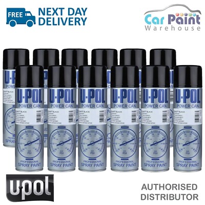 12 x U-POL Power Can Matt Black 500ml Aerosol Spray Cans UPOL Powercan ...