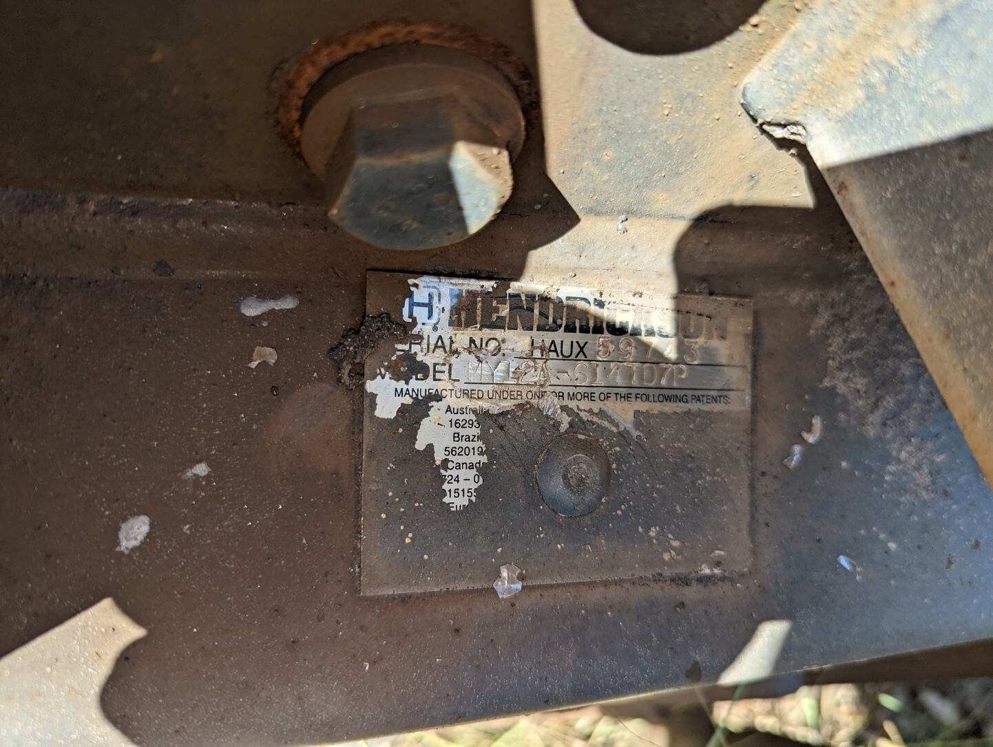 Hendrickson Air Lift Axle Model# MY12A-614TD7P Serial# HAUX59743 Tag ...