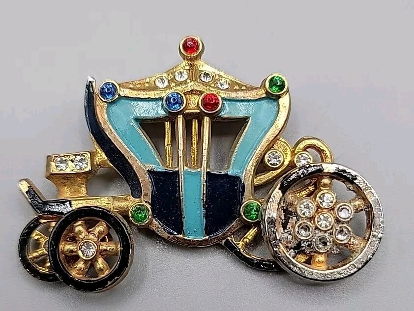 1930s Princess Carriage Brooch Enamel Rhinestones & F… - Gem