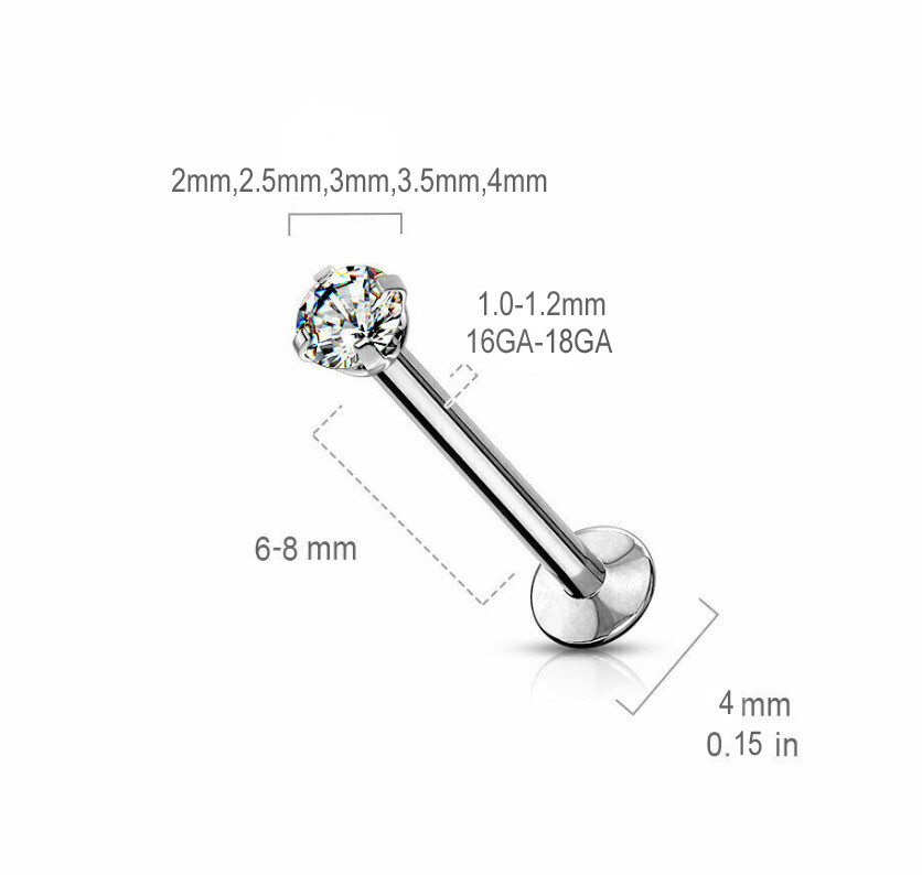 Flatback Threadless CZ Earring Lip 16g 18g Labret Stud Nose Ring Helix ...