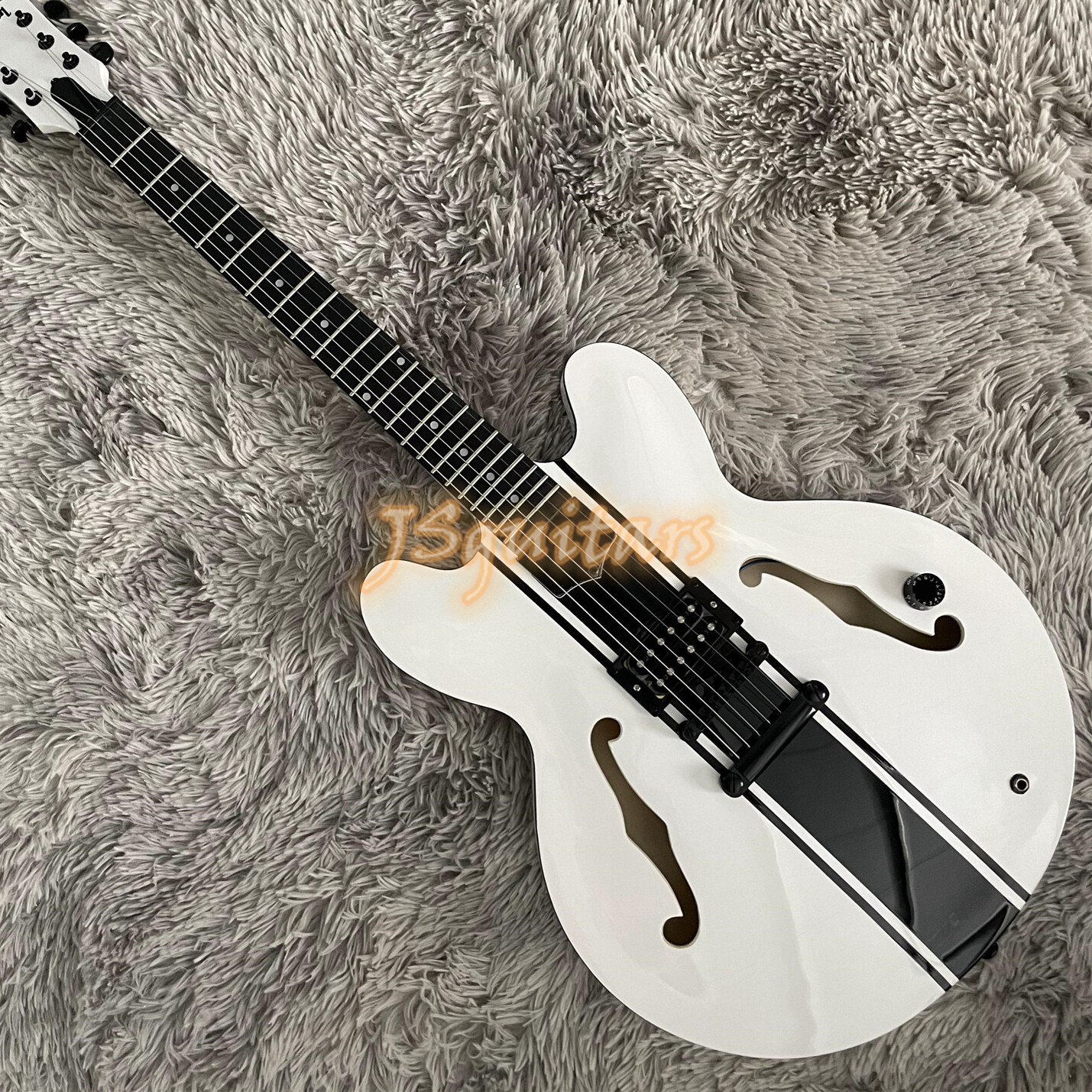 White Electric Guitar F-hole Semi Hollow Body H Pickup Mahogany Body ...