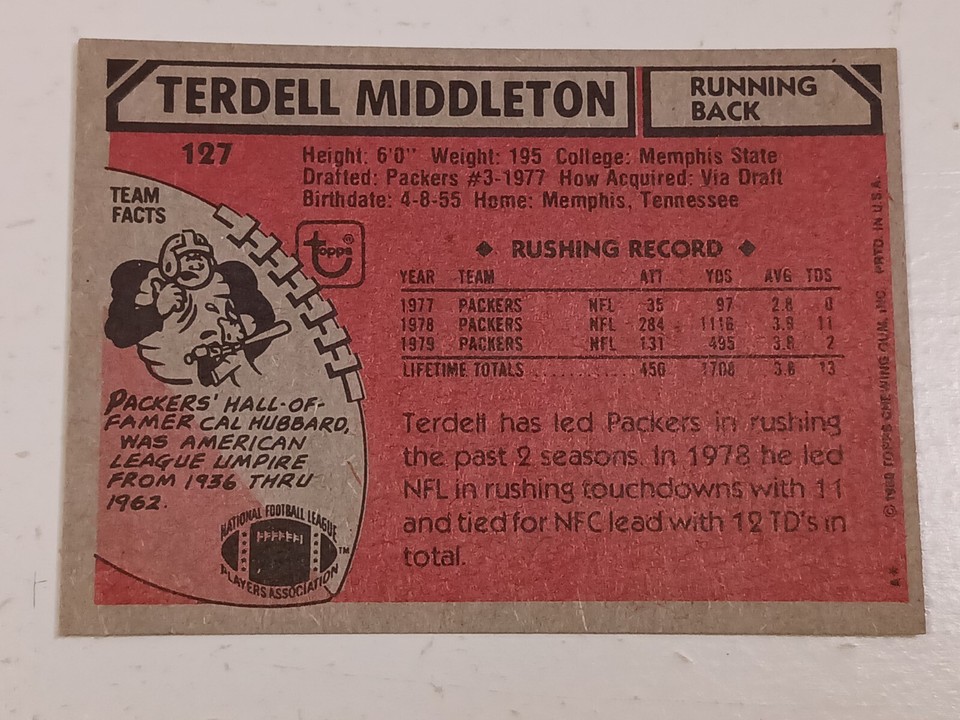 Terdell Middleton Green Bay Packers 1980 Topps Card #127 | eBay