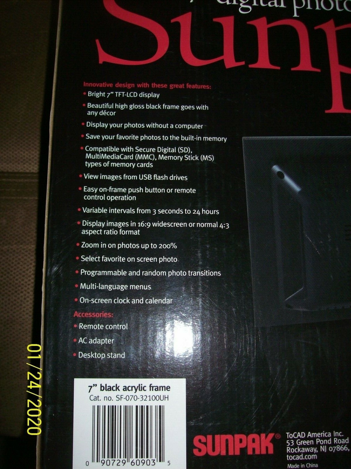 SUNPAK 7" Digital Photo Frame w/Remote & LCD Display | eBay