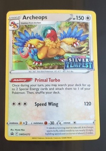 💥 Pokemon Archeops Black Star Promo SWSH272 Holo Foil Silver Tempest ...