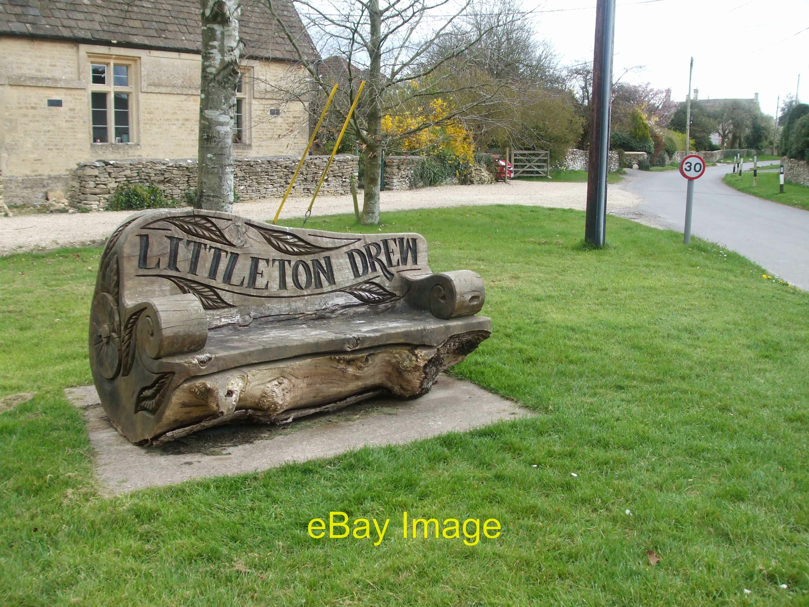 Photo 12x8 The village seat Littleton Drew Hewn from a big old trunk ...