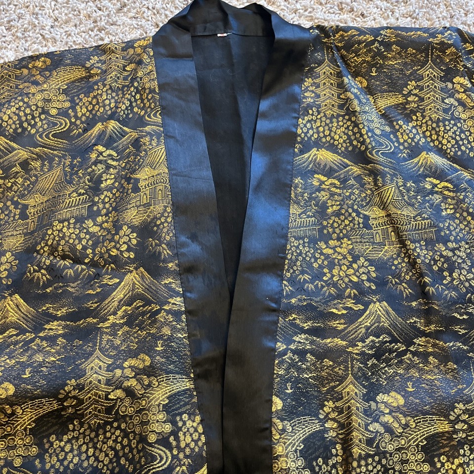 Japanese Hapi Jacket Black And Gold, Vintage Eclectic Robe Lingerie ...