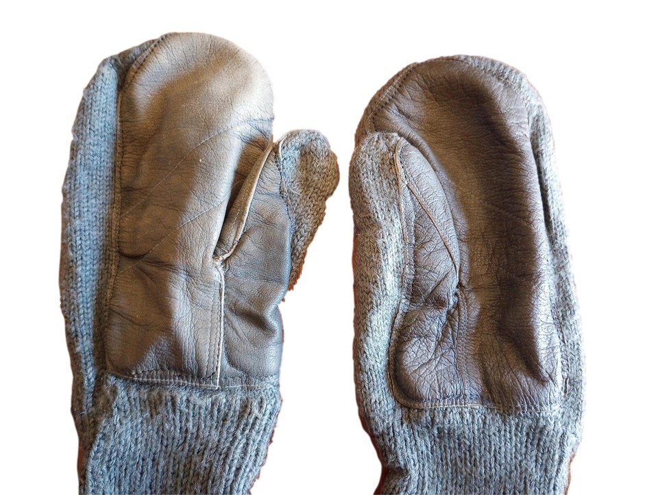 SWISS MILITARY WOOL MITTENS ARMY COLD WEATHER LEATHER PALMS SURPLUS ...