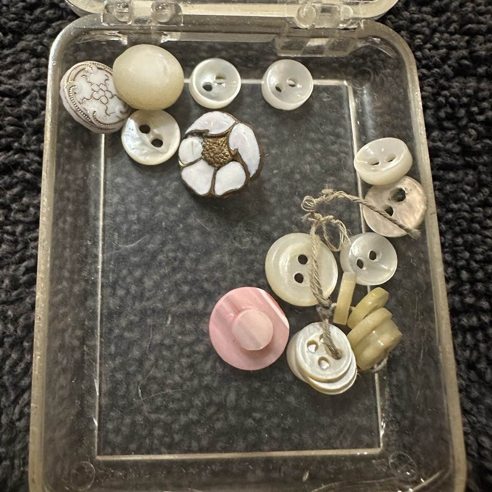 Vintage Mini Button Lot Shell MOP Pink Enamel Floral + Small Storage ...