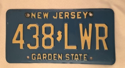 Expired Embossed Garden State New Jersey License Plate 438 LWR Blue | eBay