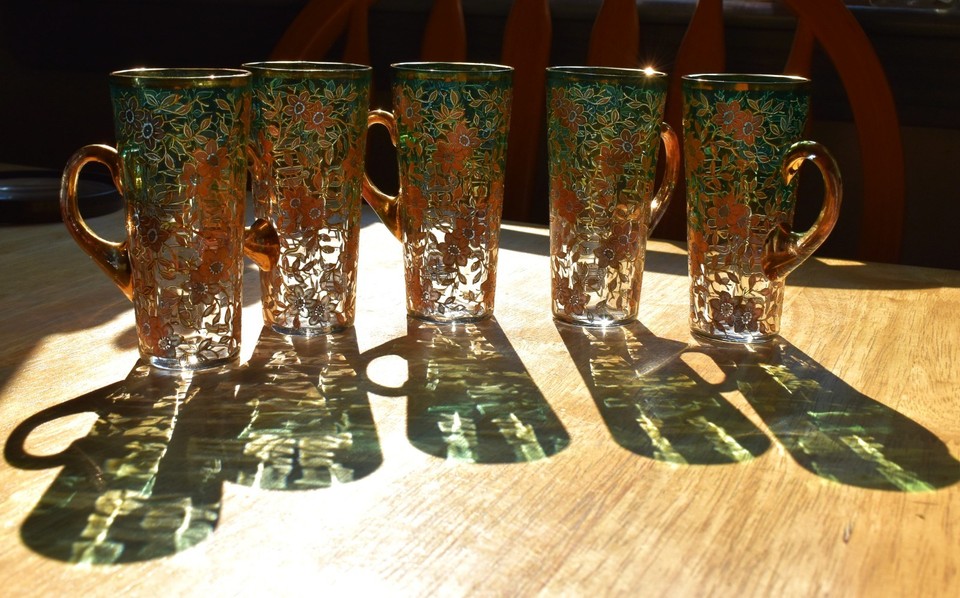 Moser Glass Green to Clear Gold Gilded Liqueur Cups w/ Handles Set of 5 ...