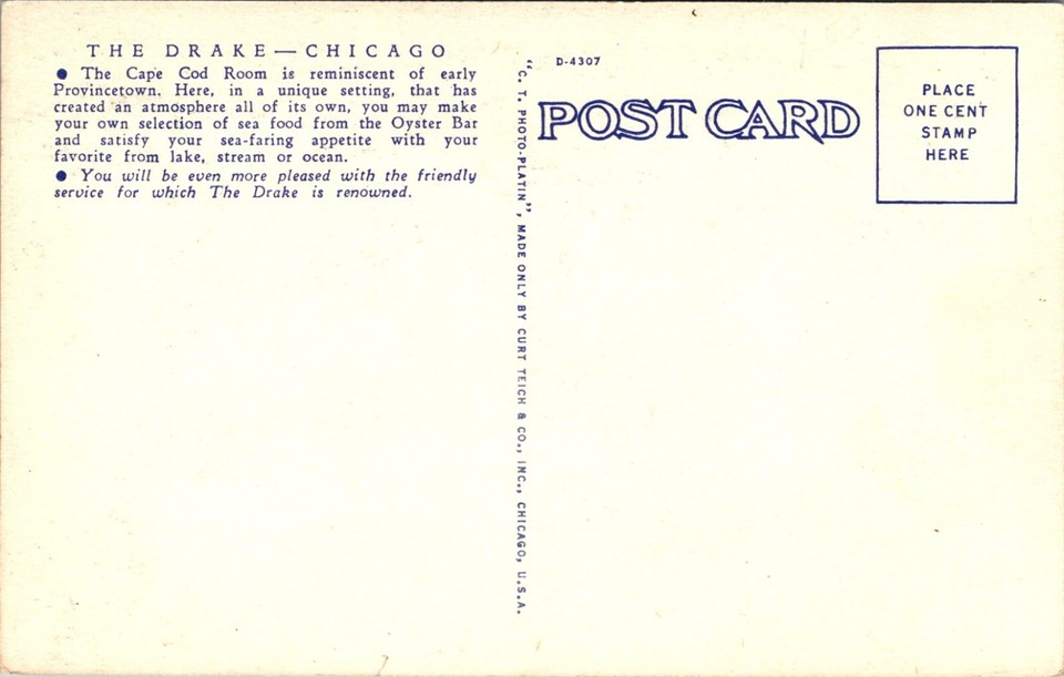 Cape Cod Room The Drake Chicago Illinois Postcard | eBay