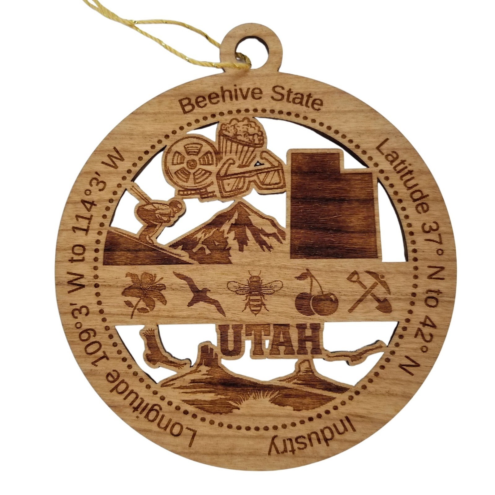 Utah Wood Ornament - UT Souvenir - Handmade Wood State Shape Made in ...