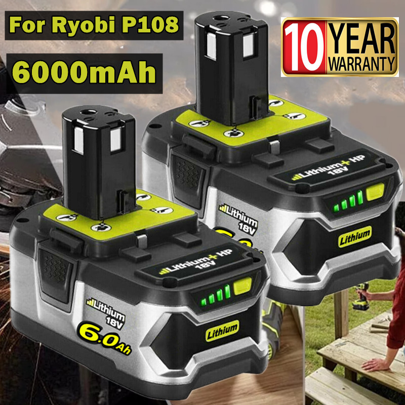 2X 18V 6.0Ah Lithium Battery For Ryobi One+ Plus P108 P107 P780 RB18L50 ...