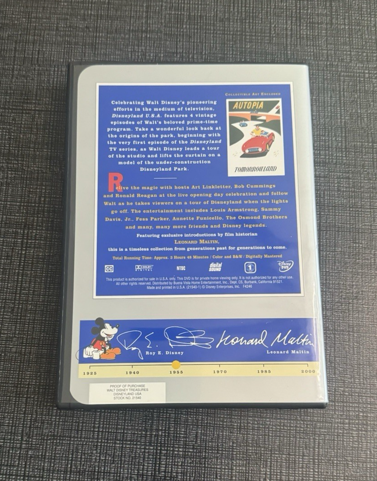 Walt Disney Treasures Disneyland USA DVD Complete with Inserts ...