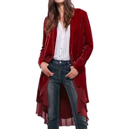 URBAN COCO Wine Red Longline Asymmetric Velvet Cardigan Size Large NWT ...
